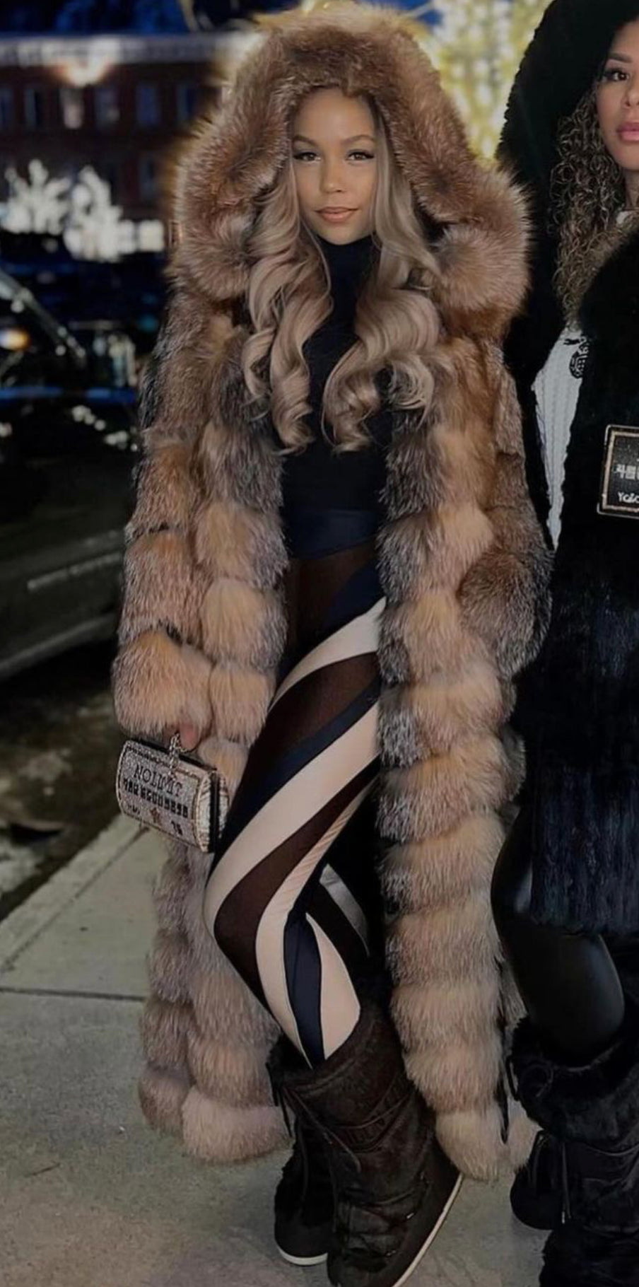 Crystal Gina Full Length Fox Fur Detachable Sleeves Detachable Hood ...