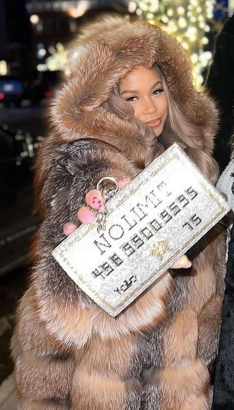 Crystal Gina Full Length Fox Fur Detachable Sleeves Detachable Hood ...