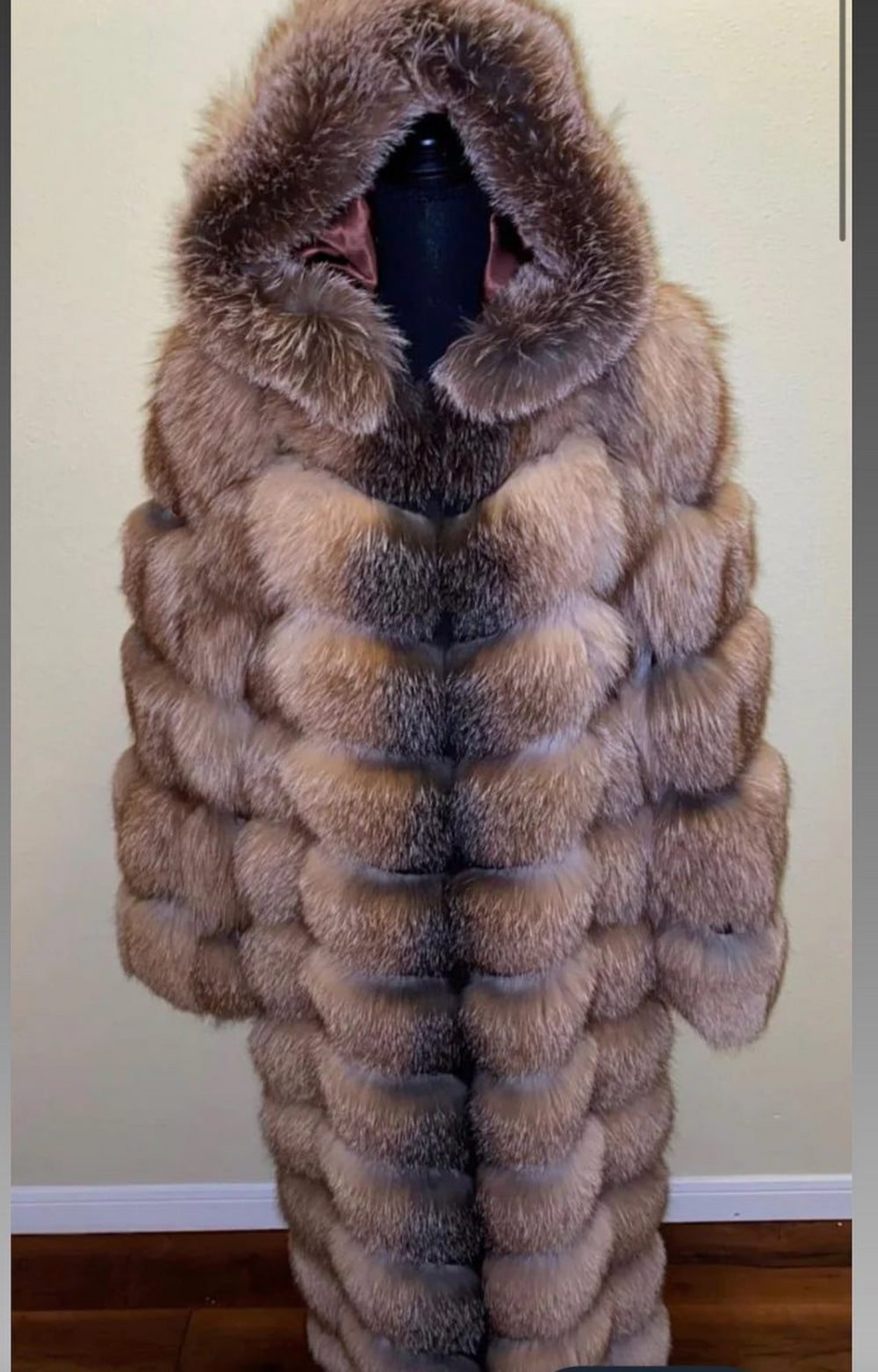 Crystal Gina Full Length Fox Fur Detachable Sleeves Detachable Hood ...